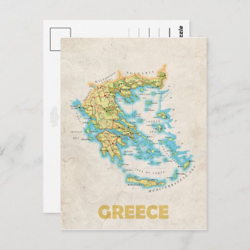 Greece map postcard | Zazzle