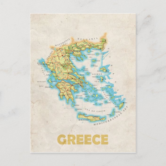 Greece map postcard | Zazzle