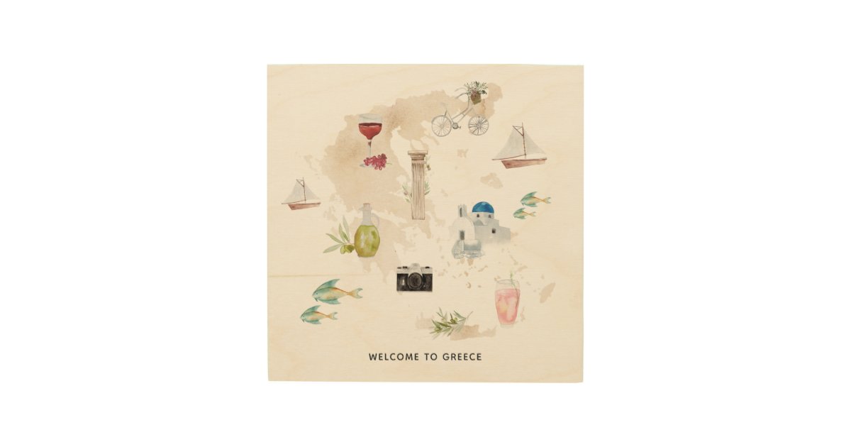 Greece Map Welcome Wood Wall Art | Zazzle