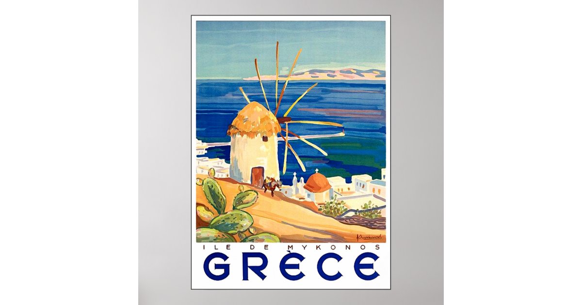 Greece, Mykonos isle, windmill by the sea Poster | Zazzle