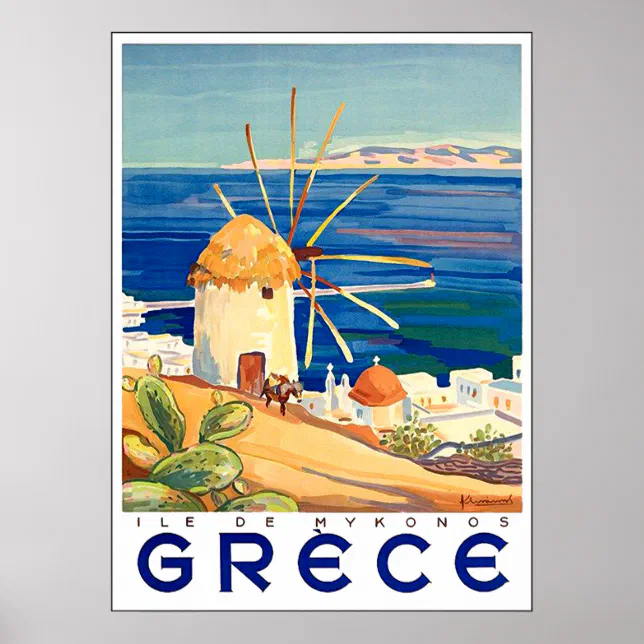 Greece, Mykonos isle, windmill by the sea Poster | Zazzle