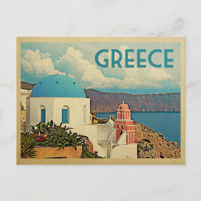 Greece Santorini Postcard Vintage Travel | Zazzle