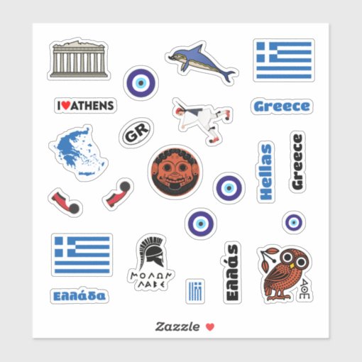 Greece Souvenirs Icons Assortment Sticker | Zazzle