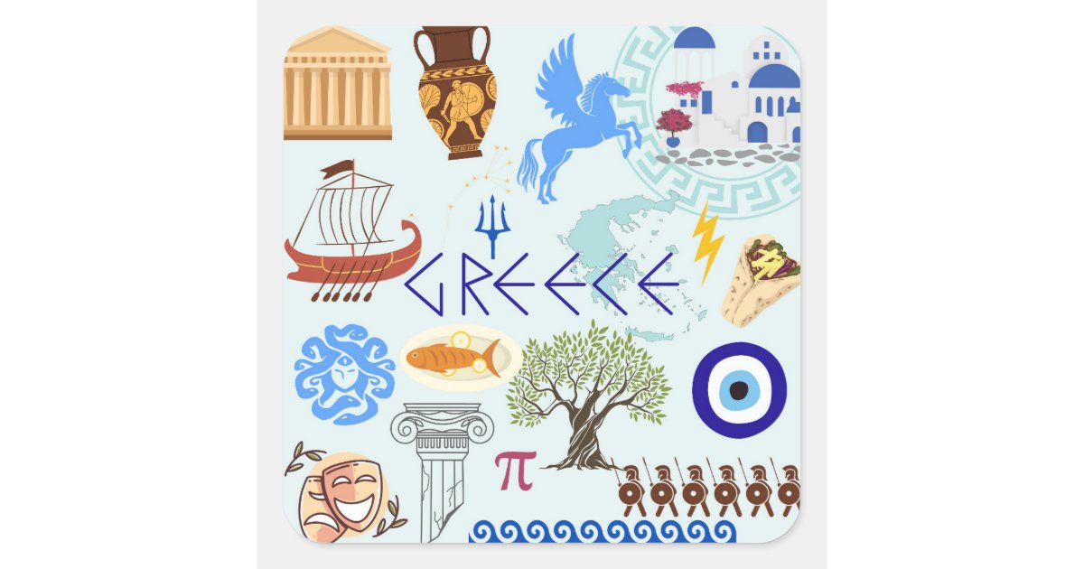 Greece Symbols Travel Lovers Square Sticker | Zazzle