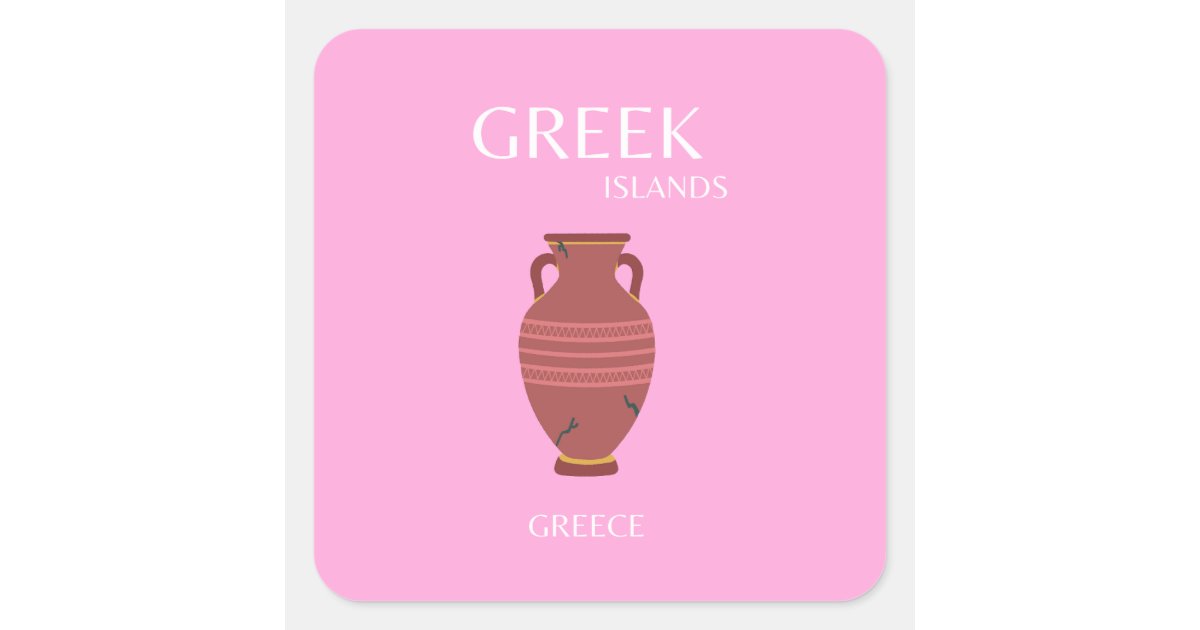 Greece, Travel Art, Preppy, Retro Art, Pink Square Sticker | Zazzle