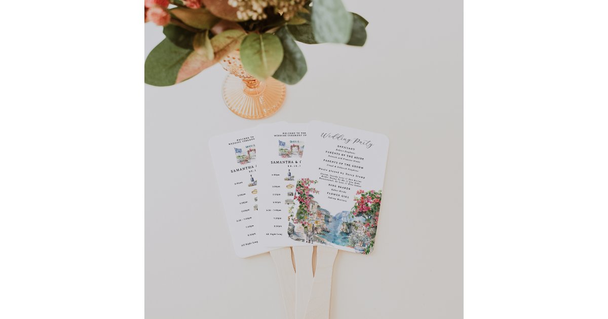 Greece Wedding Weekend Welcome Itinerary Hand Fan | Zazzle
