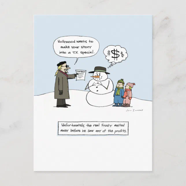 Greedy Frosty - Funny Christmas Cartoon Xmas Holiday Postcard | Zazzle