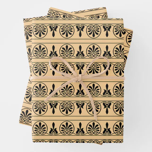 Greek Arabesque Mediterranean Pattern Brown Wrapping Paper Sheets | Zazzle