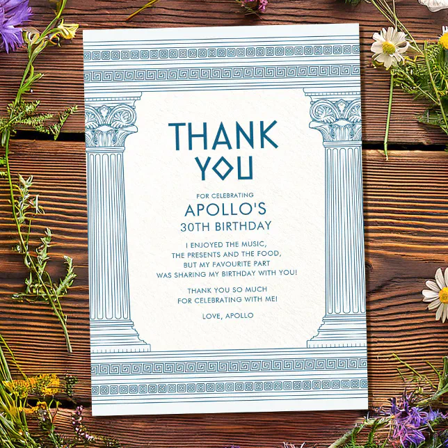 Greek Birthday Party with blue temple Thank You Card | Zazzle