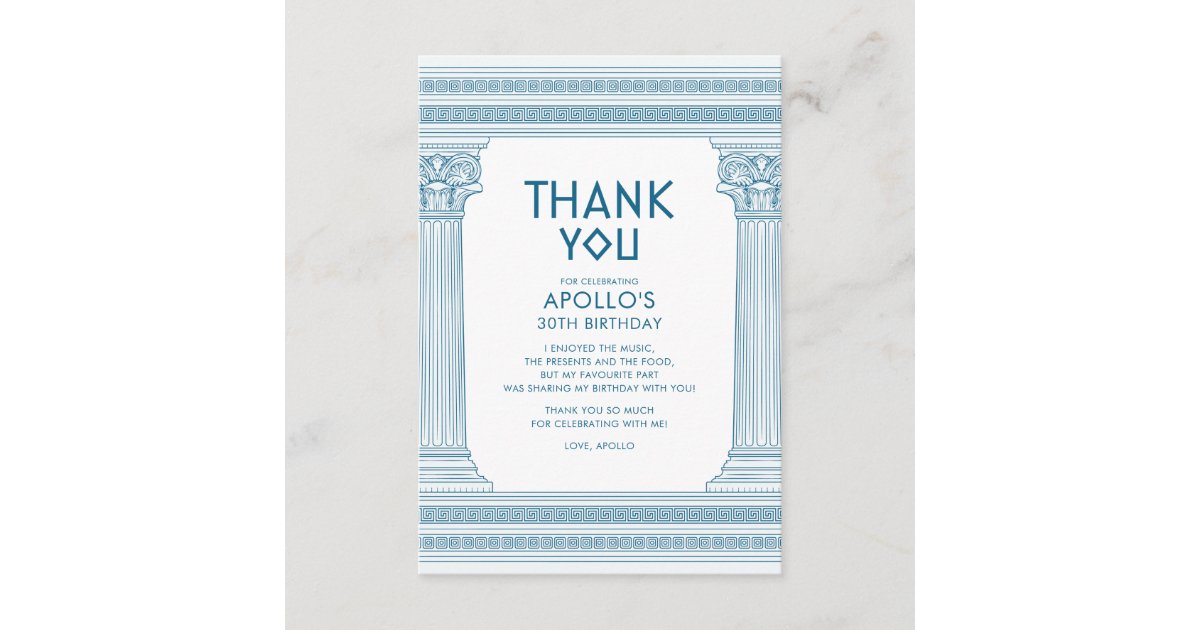 Greek Birthday Party with blue temple Thank You Card | Zazzle