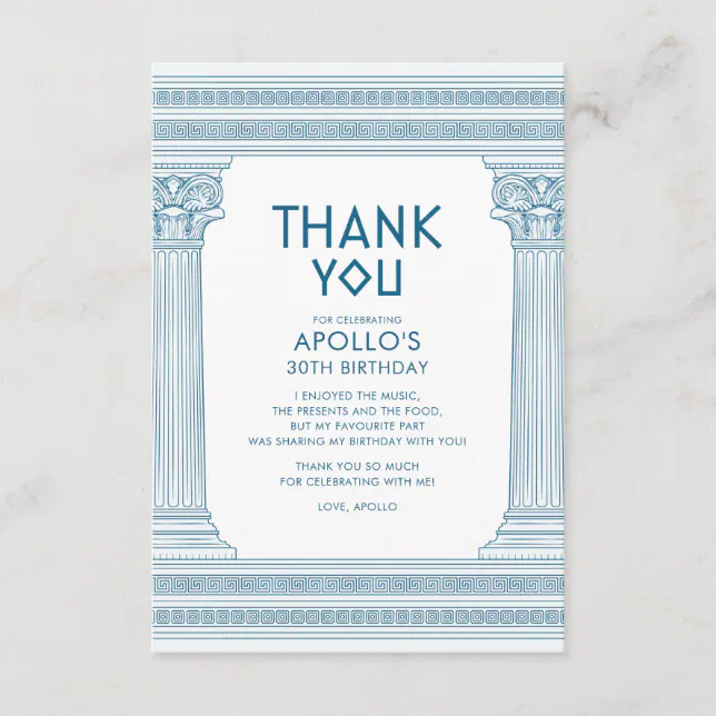 Greek Birthday Party with blue temple Thank You Card | Zazzle