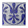 Greek Broken Tile Mosaic Art Blue Glass and Pearl | Zazzle