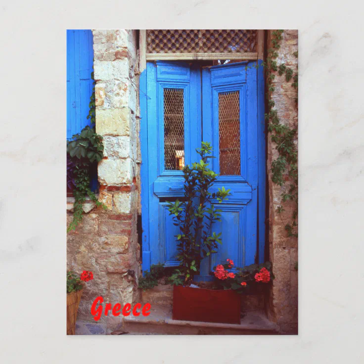 Greek door postcard | Zazzle