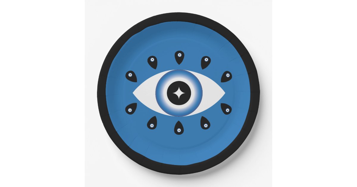 Greek Evil Eye Blue Black White Paper Plates | Zazzle