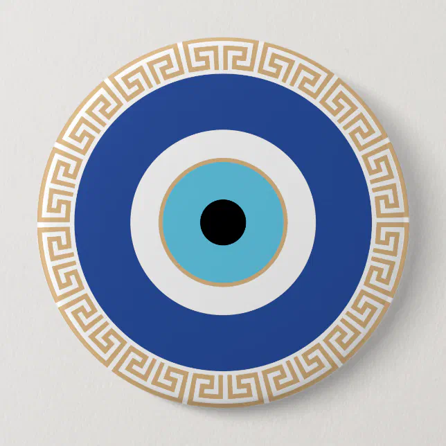Greek Evil Eye In Greek Key Button | Zazzle