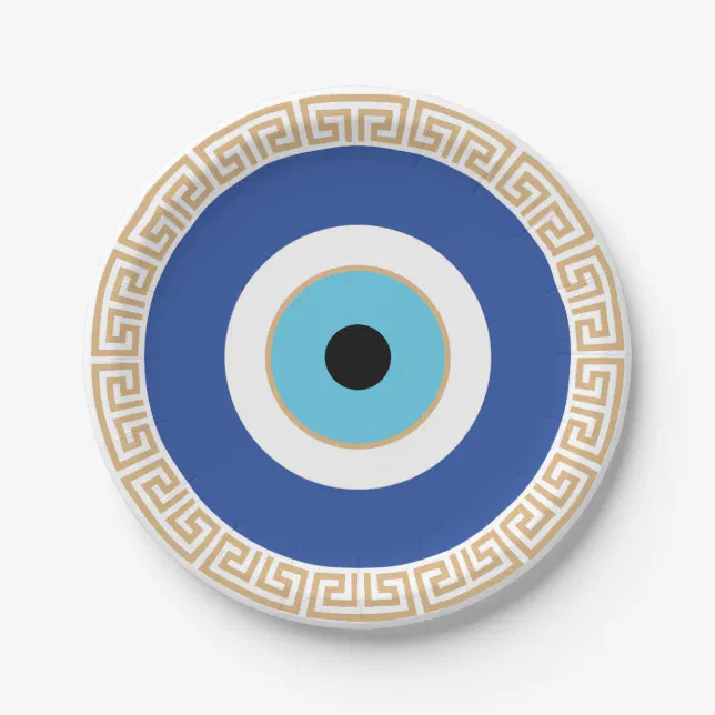 Greek Evil Eye In Greek Key Paper Plates | Zazzle