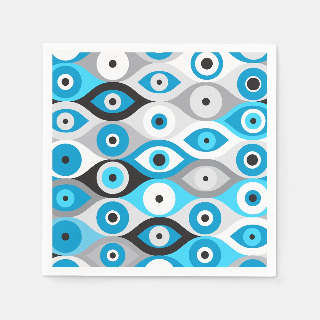 Greek Evil Eye pattern Blues and Greys Napkins | Zazzle