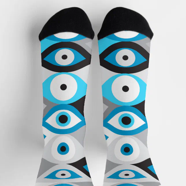 Greek Evil Eye pattern Blues and Greys Socks | Zazzle