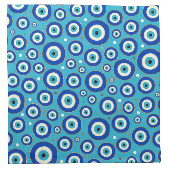 Greek Evil Eye pattern with golden accents Cloth Napkin | Zazzle