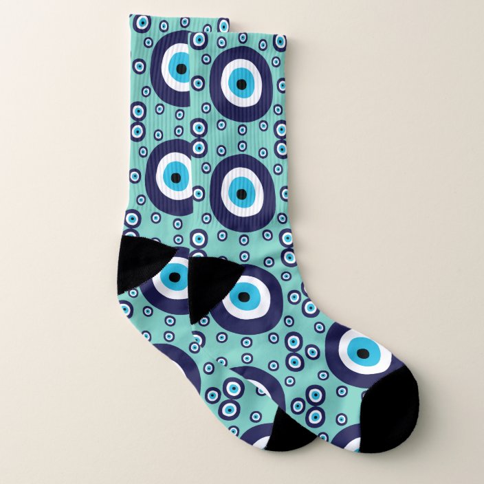 Greek Evil Eye Symbols Pattern Mediterranean Blue Socks | Zazzle.com