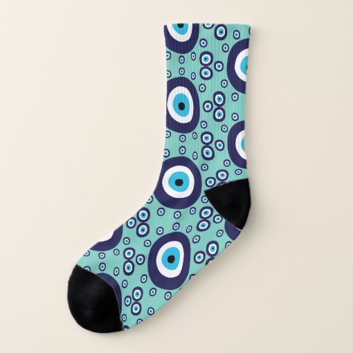 Greek Evil Eye Symbols Pattern Mediterranean Blue Socks | Zazzle