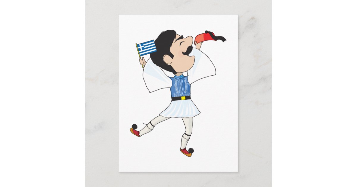 Greek Evzone dancing with Flag Postcard | Zazzle