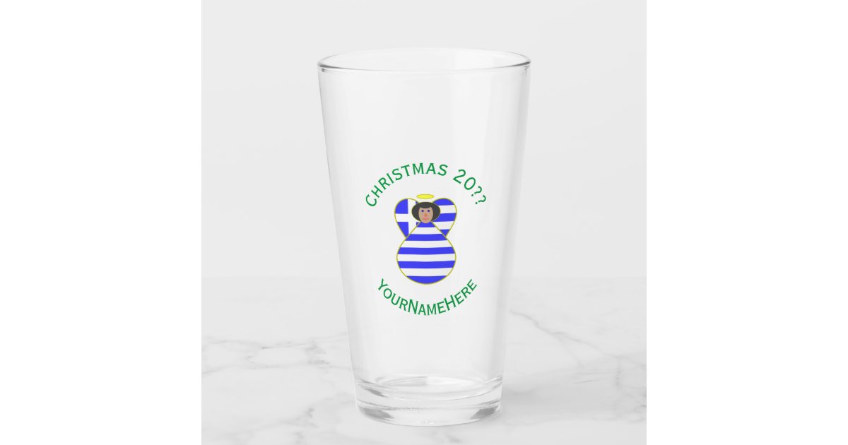 Greek Flag Black Hair Christmas Angel Drinking Glass | Zazzle