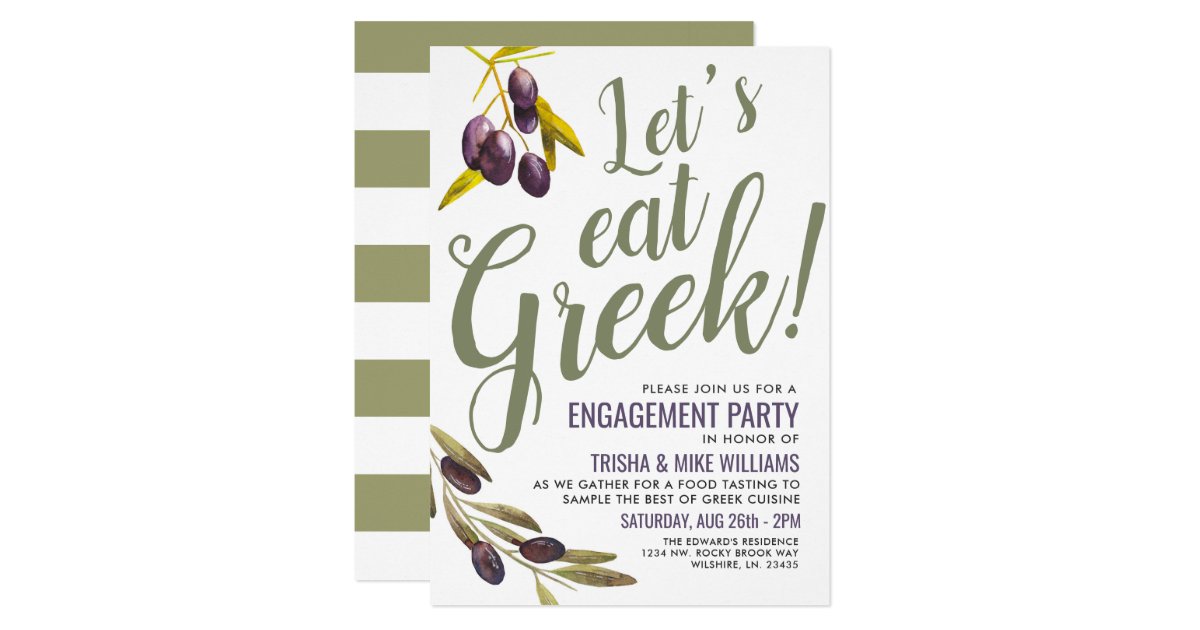 Greek Food Tasting Engagement Party Sage Invite | Zazzle.com