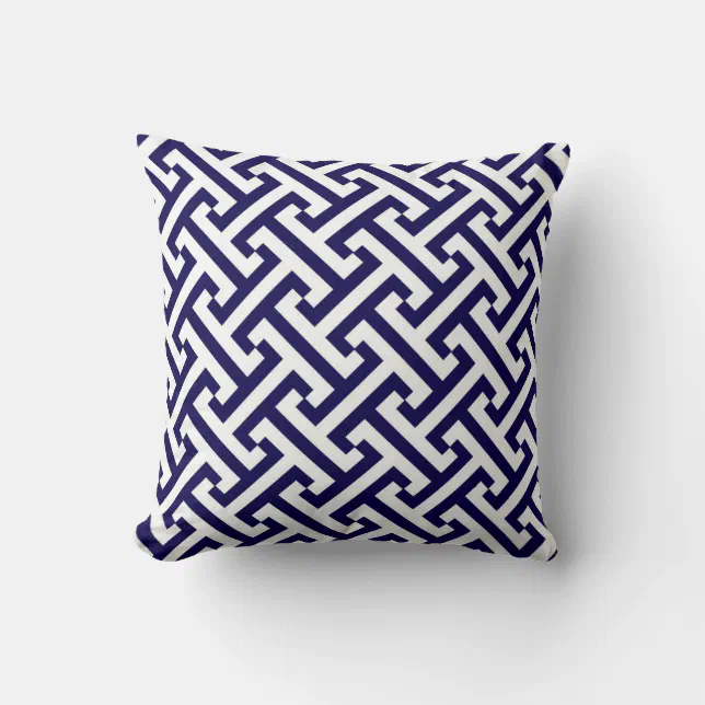 Greek Geometric Pattern Cobalt Blue and White Throw Pillow | Zazzle
