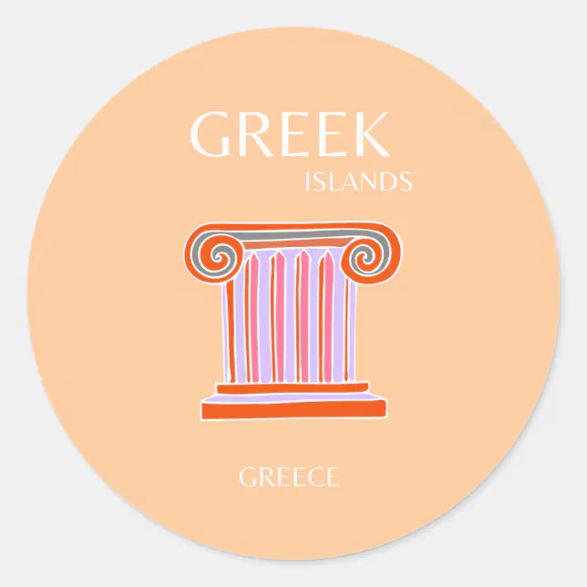 Greek Islands, Greece, Travel Art, Orange Classic Round Sticker | Zazzle