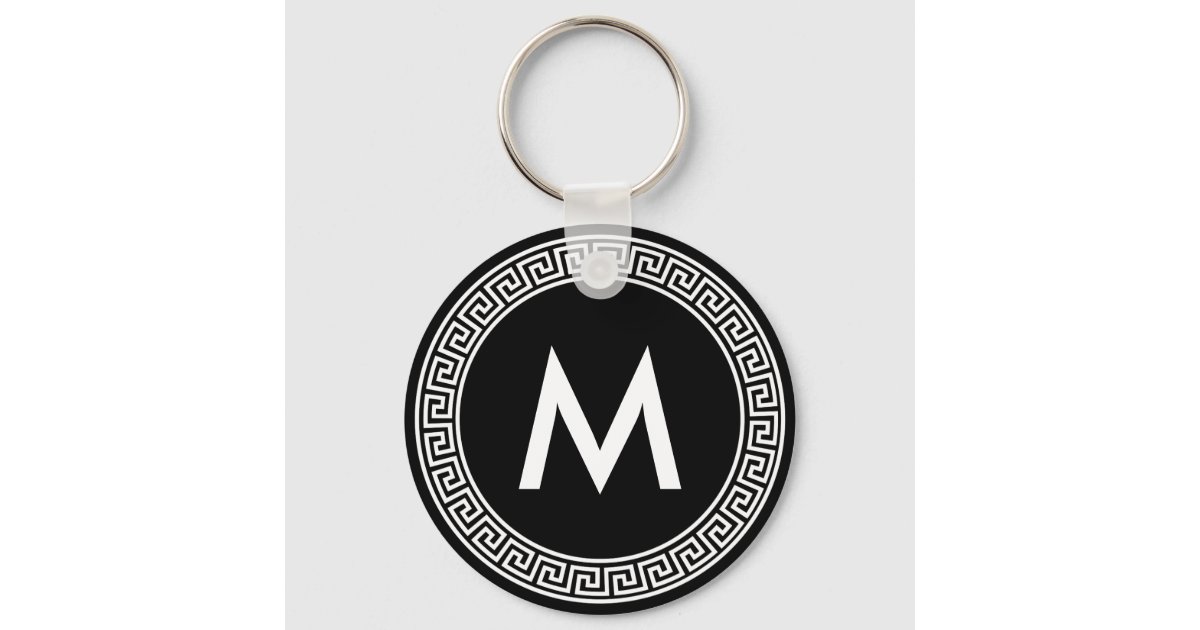Greek Key Design Monogram Keychain | Zazzle