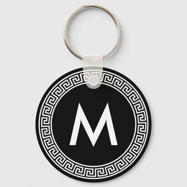 Greek Key Design Monogram Keychain | Zazzle