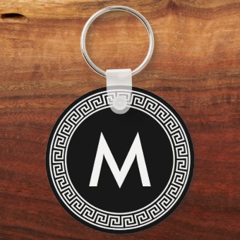 Greek Key Design Monogram Keychain | Zazzle