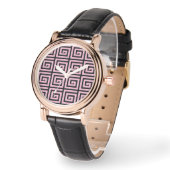 Greek Key design - pink and black enamel look Watch | Zazzle