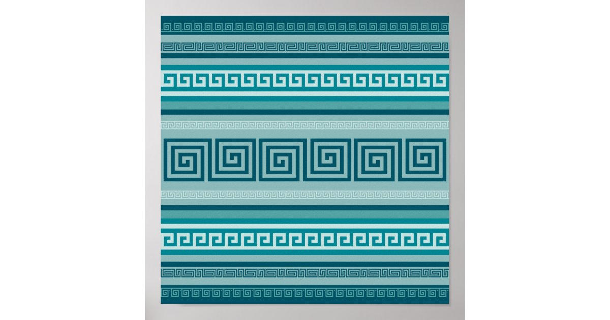 Greek Key - Meander - Ocean palette Poster | Zazzle