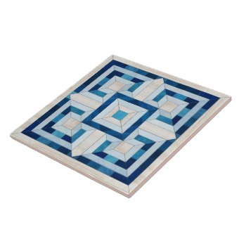 Greek Key Mosaic - Travertine and Blue Marble Ceramic Tile | Zazzle