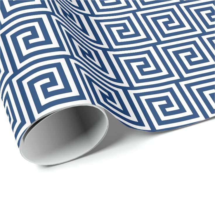 Greek Key, navy blue and white Wrapping Paper | Zazzle