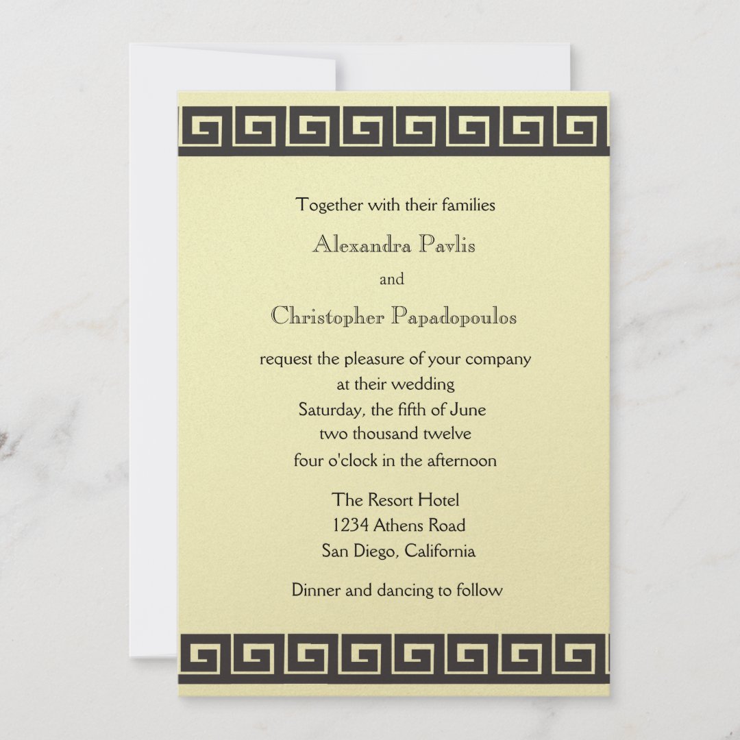 Greek Key On Metallic Gold Wedding Invitation | Zazzle