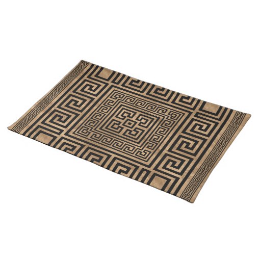 Greek Key Ornament - Greek Meander -Black on gold Cloth Placemat | Zazzle