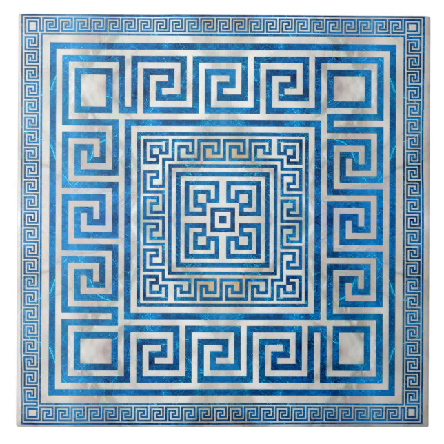 Greek Key Ornament - Greek Meander - Blue Marble Ceramic Tile | Zazzle