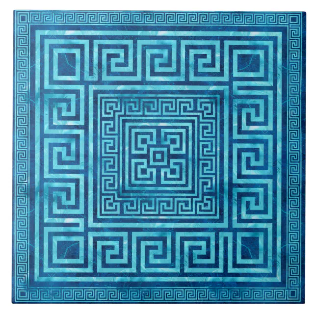 Greek Key Ornament - Greek Meander - Blue Marble Ceramic Tile | Zazzle