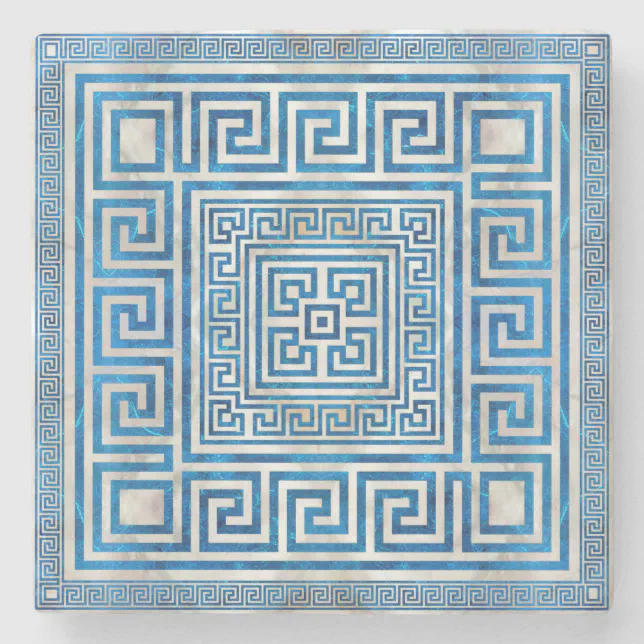 Greek Key Ornament - Greek Meander - Blue Marble Stone Coaster | Zazzle