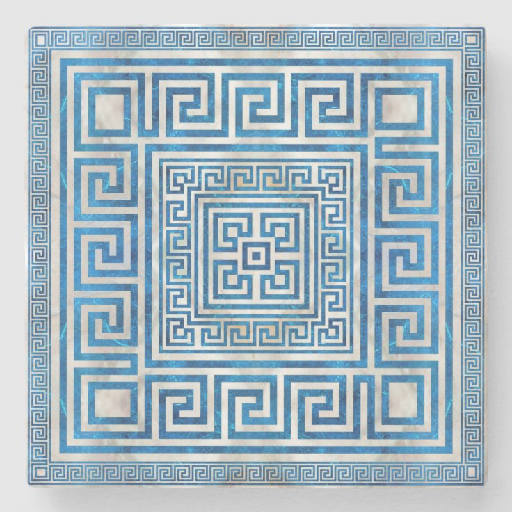 Greek Key Ornament - Greek Meander - Blue Marble Stone Coaster | Zazzle