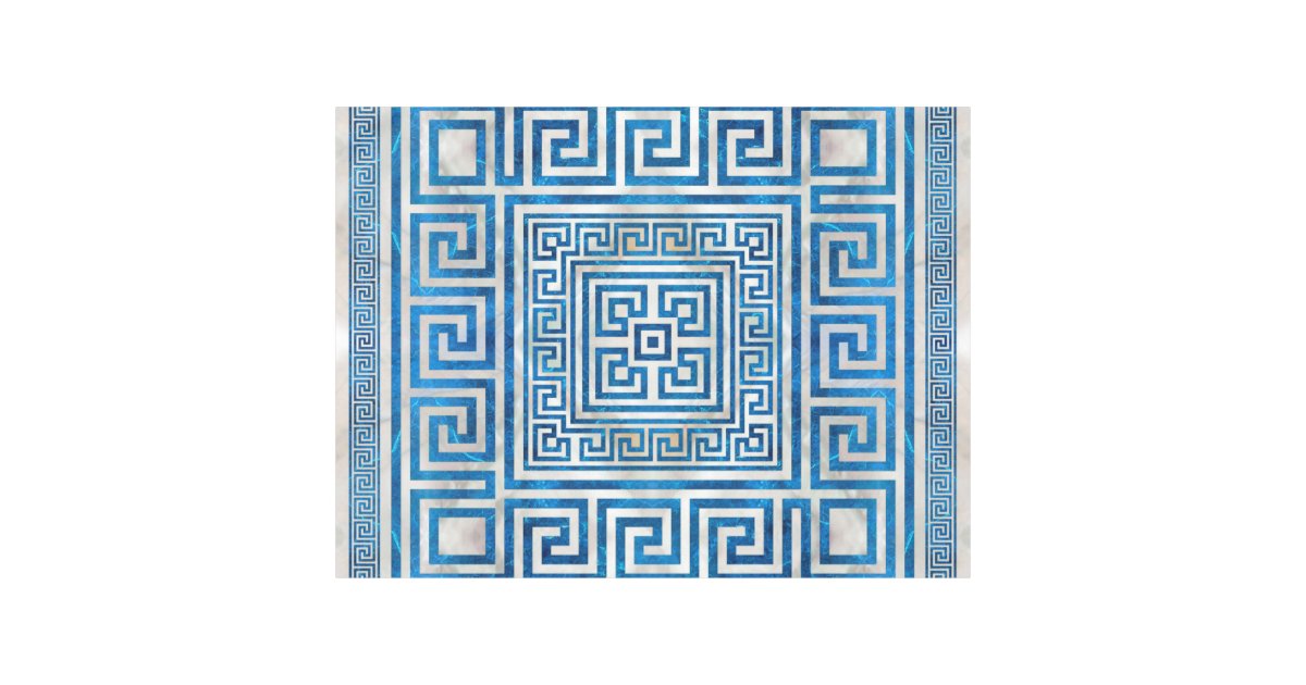 Greek Key Ornament - Greek Meander - Blue Marble Tablecloth | Zazzle
