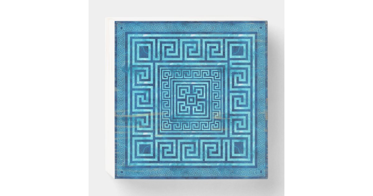 Greek Key Ornament - Greek Meander - Blue Marble Wooden Box Sign | Zazzle