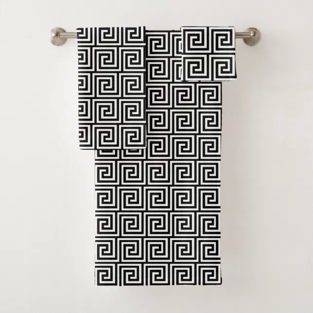 Greek Key Pattern, Black and White Bath Towel Set | Zazzle