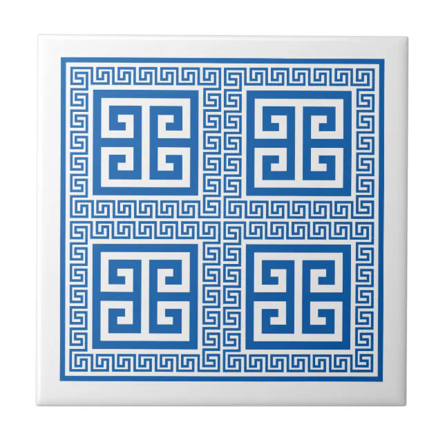 Greek Key Pattern Blue And White Ceramic Tile | Zazzle