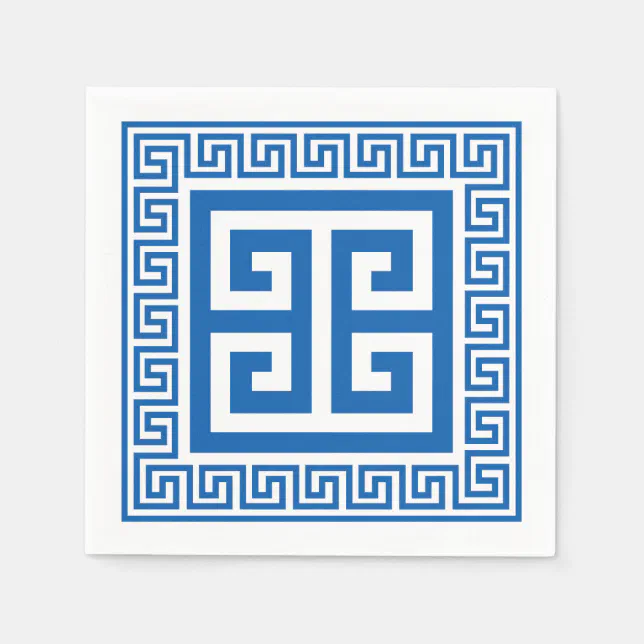 Greek Key Pattern Blue And White Paper Napkins | Zazzle