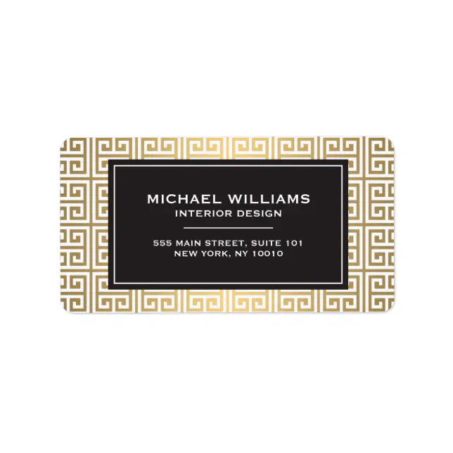 Greek Key Pattern in Faux Gold/White Address Label | Zazzle