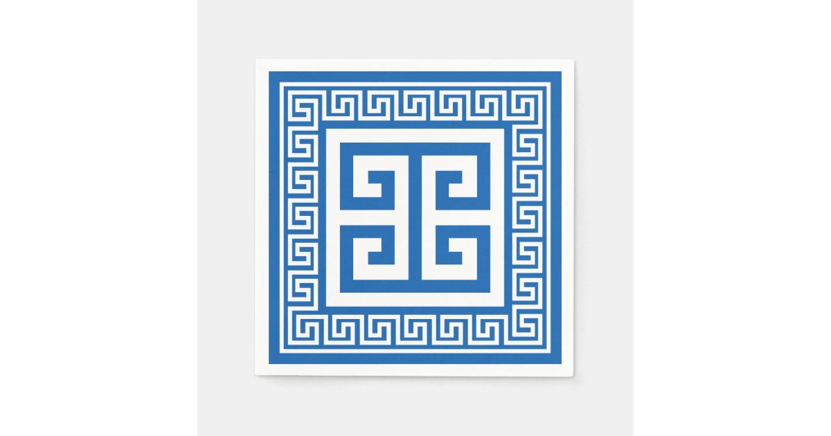 Greek Key Pattern White And Blue Paper Napkins | Zazzle